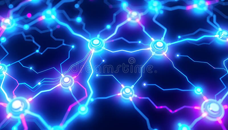 Vibrant Neon Network 3D Illustration Featuring Interconnected Nodes ...