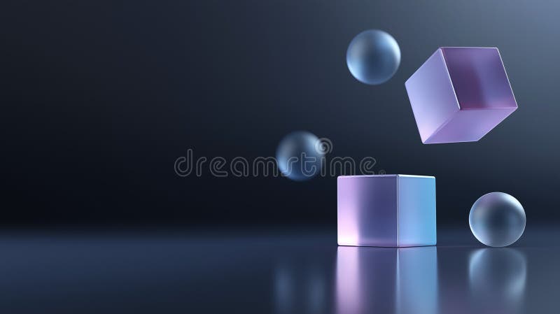 Abstract 3D Illustration Featuring Translucent Cubes and Spheres ...