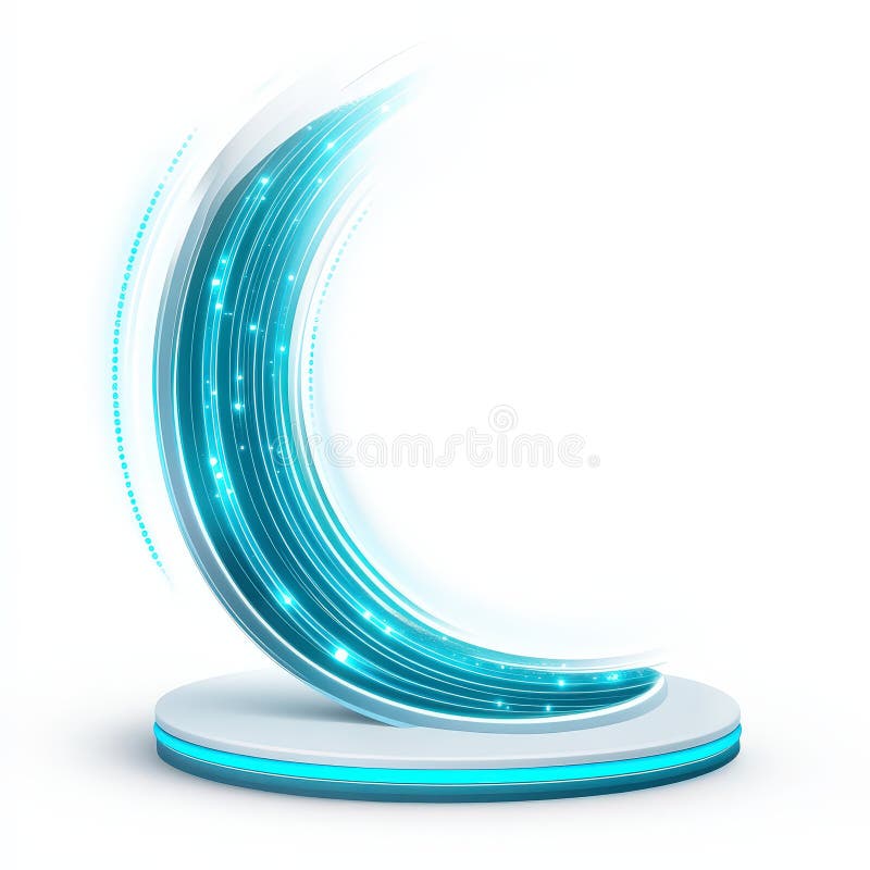 Abstract Glowing Blue Crescent Shape with Platform. Stock Illustration ...