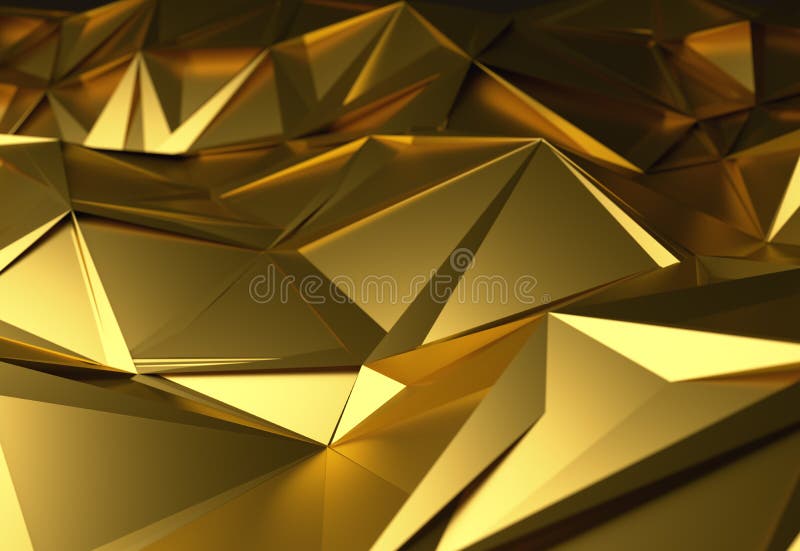 Abstract 3d Illustration Gold Polygonal, Low Poly Shape for Design ...