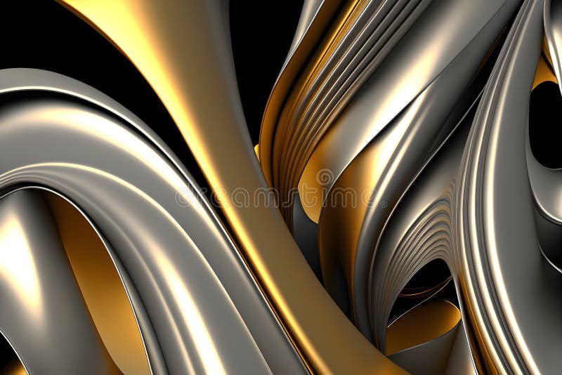Abstract 3d Illustration of Golden and Silver Colored Waves. Generative ...