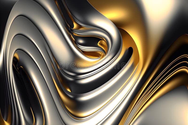 Abstract 3d Illustration of Golden and Silver Colored Waves. Generative ...