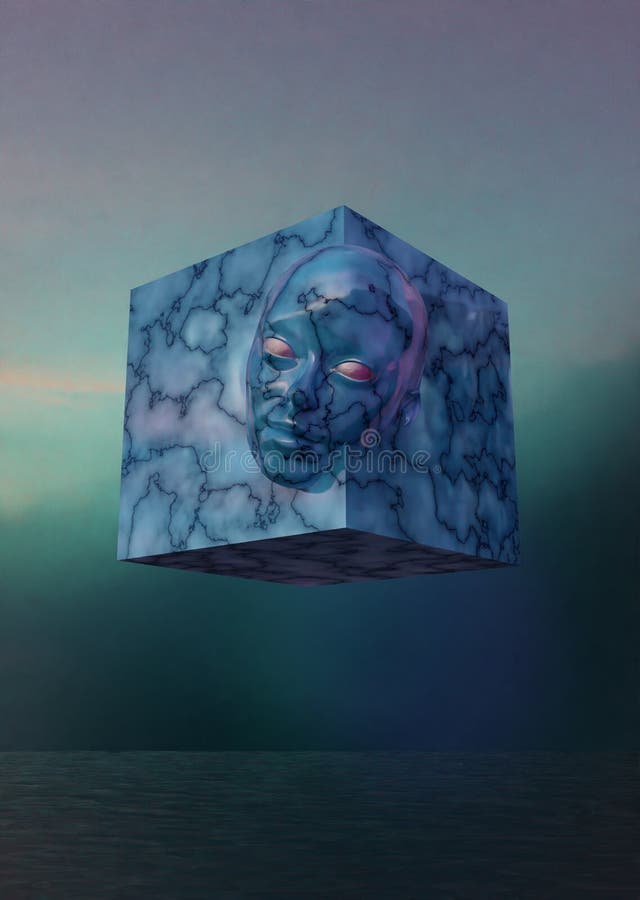 Abstract 3d Illustration of a Human Head in a Cube Stock Illustration ...