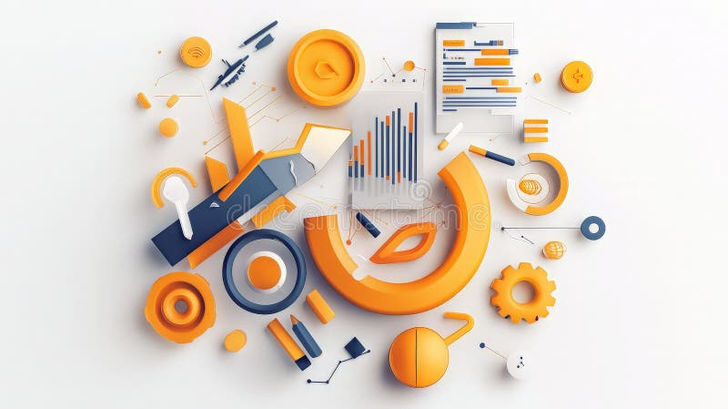 Abstract 3D Illustration of a Modern Business Concept with Orange and ...