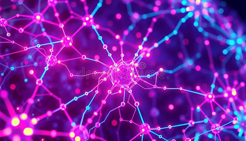 Vibrant 3D Neon Biotech Illustration Featuring Interconnected Pink and ...