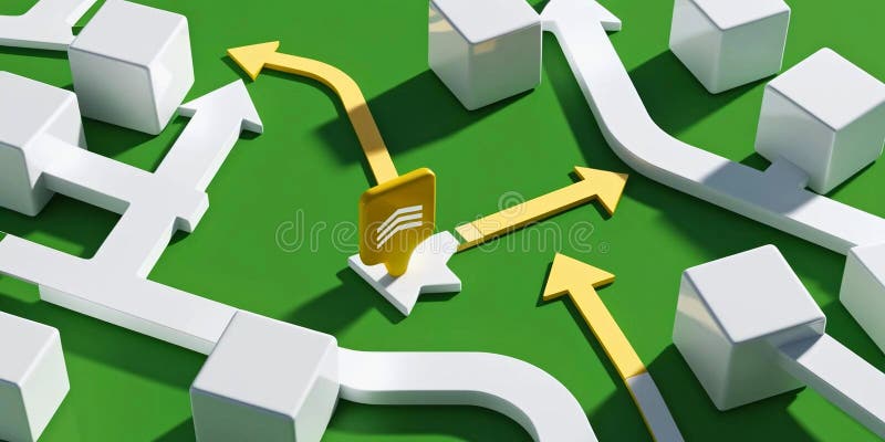 Abstract 3D Illustration of a Network System with White Cubes, Curving ...