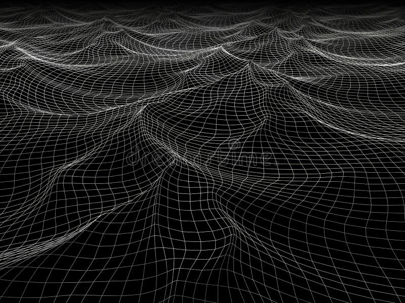 Abstract 3d Illustration of Water Surface. Grid Background Blac Stock ...