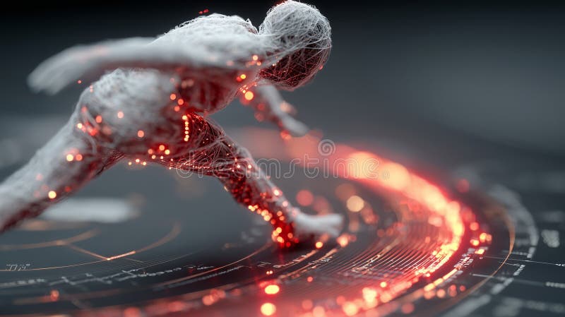 Abstract 3D Illustration of a Wireframe Human Figure in a Running Pose ...