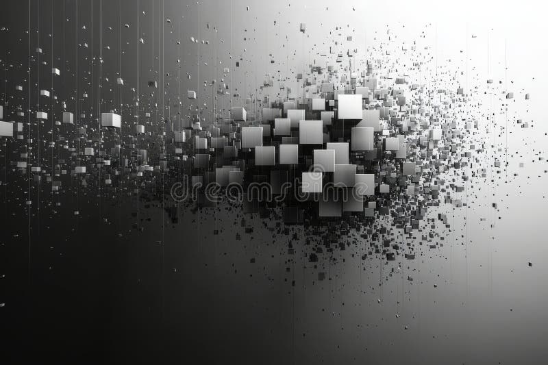 An Abstract 3D Image of Disorderly Particles. Floating Cubes in an ...