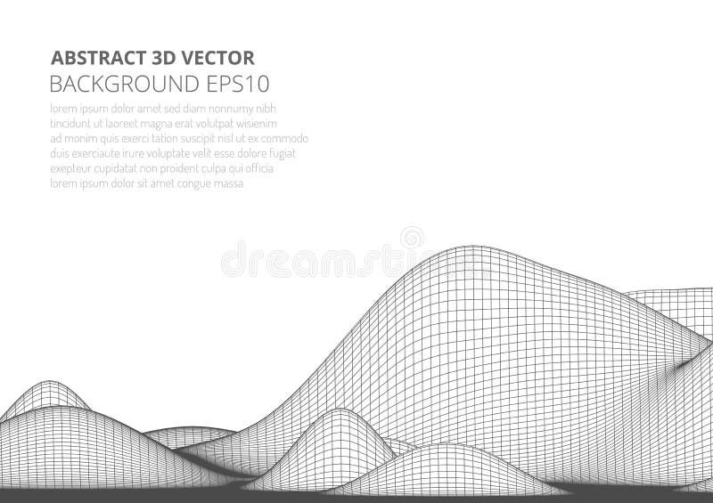 Abstract 3D Image of a Mountain with a Polygonal Mesh. View from a ...