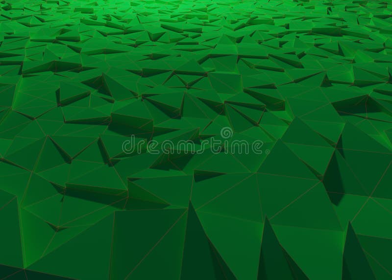 Abstract 3d Image, a Grid of Green Triangles, Broken at Different ...