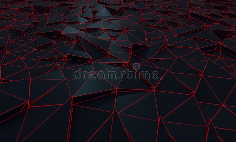 Abstract 3D Image, a Grid of Red Glowing Triangles Broken at Different ...