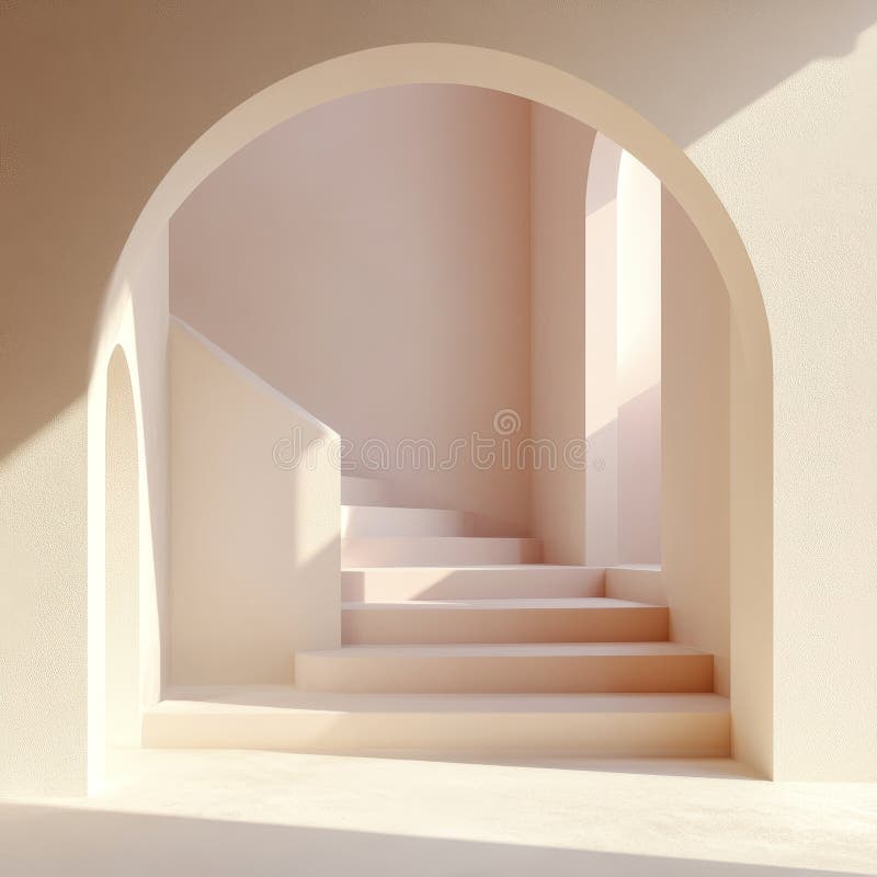 Abstract 3d Interior with Arch, Stairs and Shadow. 3d Render Stock Illustration - Illustration ...