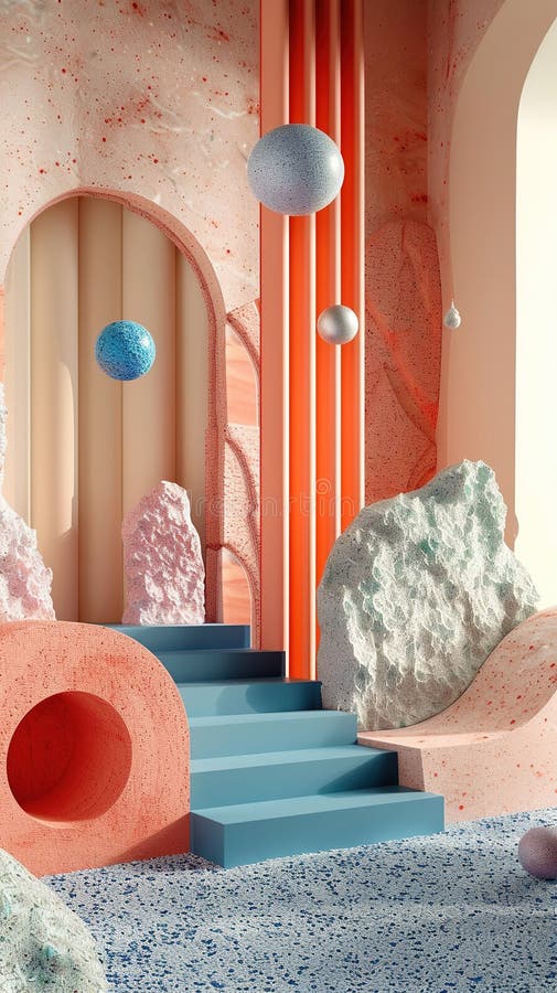 Abstract 3D Interior Design with Geometric Shapes Stock Illustration ...