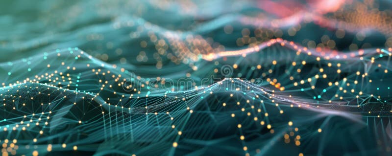 Abstract 3D Landscape with Digital Connected Dots and Wave Patterns ...