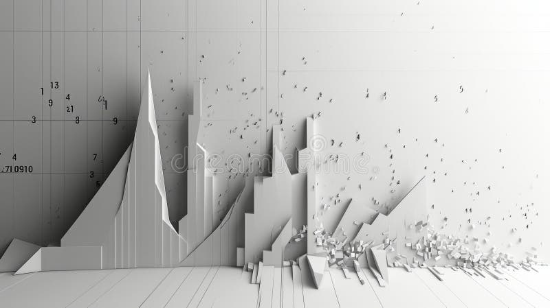 Abstract 3D Landscape with Fragmented Peaks and Numbers Stock ...