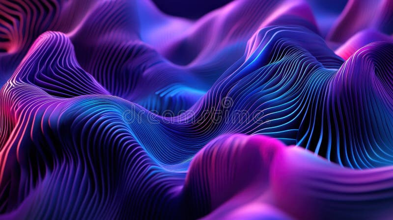 Abstract 3D Landscape of Wavy Lines with Pink, Purple and Blue Gradient ...