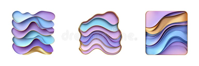 Abstract 3D Layered Waveforms Set. Modern Artistic Design Collection ...