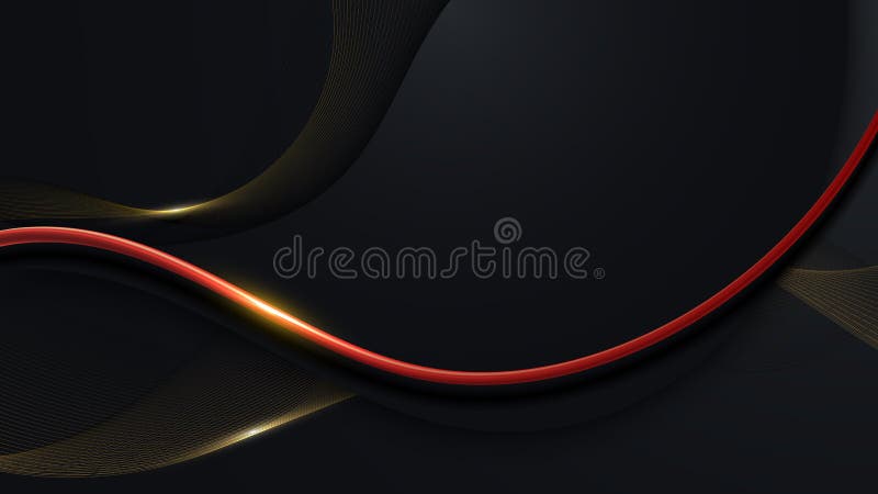 Abstract 3D Luxury Background Black and Golden Wave Lines with Light ...