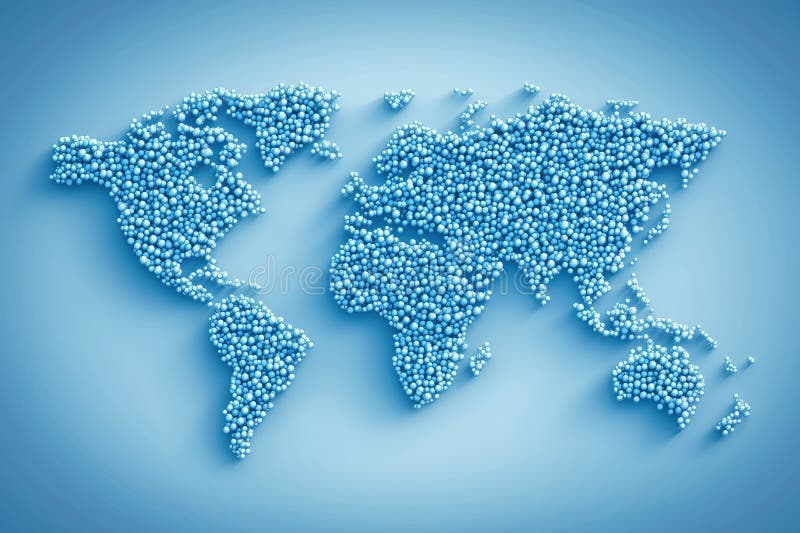 Abstract 3D Map of the World Made from Small Blue Spheres on Gradient ...