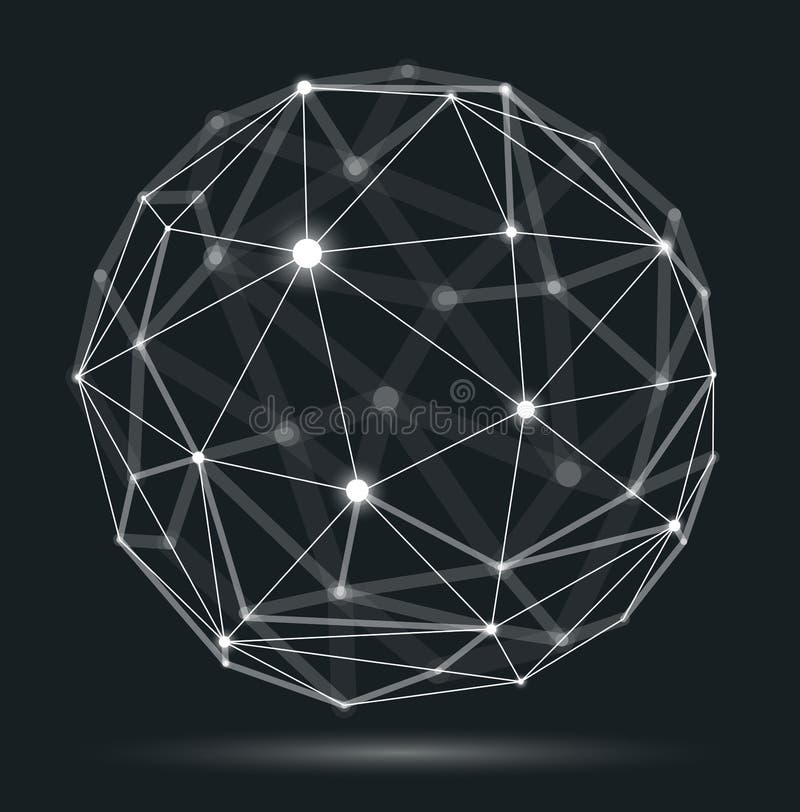 Abstract 3D Mesh Sphere Vector Illustration, Dots Connected with Lines ...