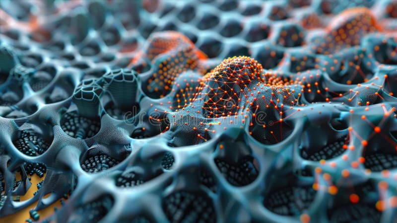 Abstract 3D Mesh Structure with Red Dots Stock Image - Image of science ...