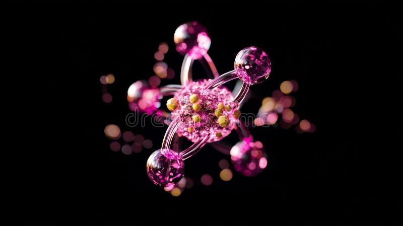 Abstract 3D Model of an Atom with Pink Gold Particles Stock ...