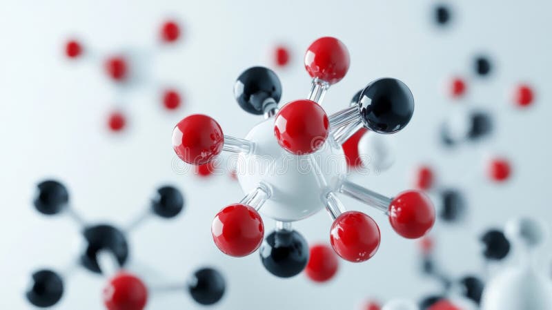 Abstract 3D Model of a Molecule with Red Black and White Atoms Stock ...
