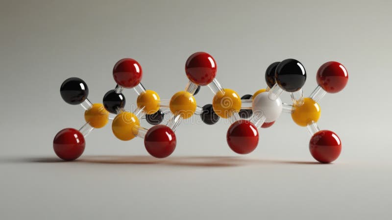 Abstract 3D Molecular Model Red, Yellow, Black, and White Spheres on ...
