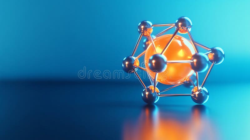 Abstract 3D Molecular Structure Orange Core Blue High Quality Image ...