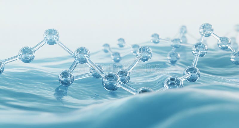 Abstract 3D Molecular Structure on Water Surface Stock Illustration ...