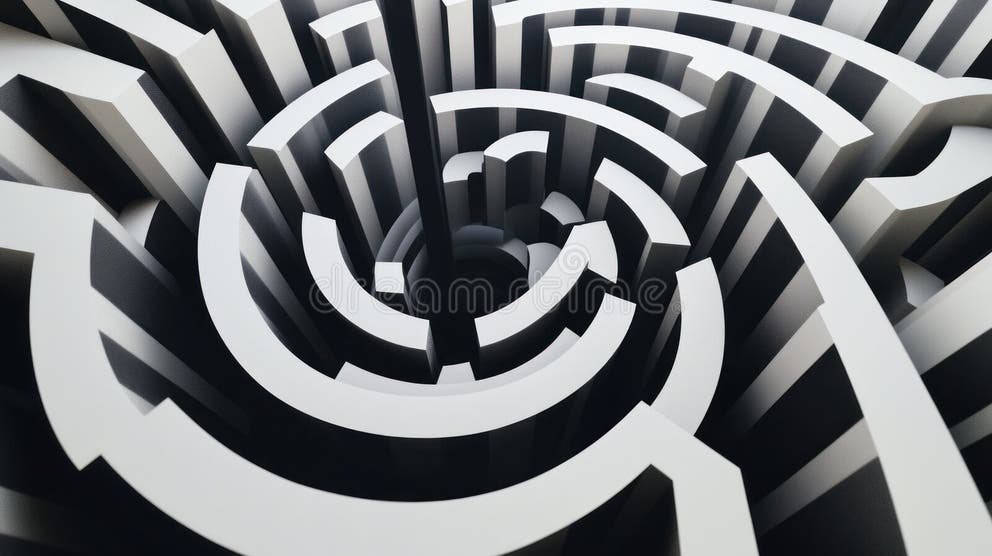 Abstract 3D Monochrome Maze, Complex Circular Labyrinth Stock ...
