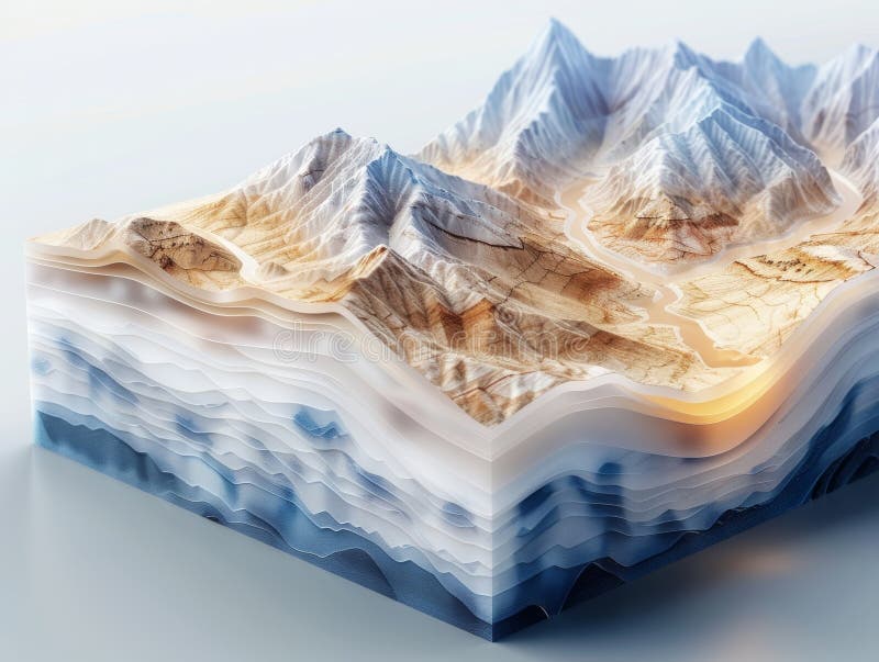 Abstract 3D Mountain Range with Layered Terrain and Warm Lighting Stock ...