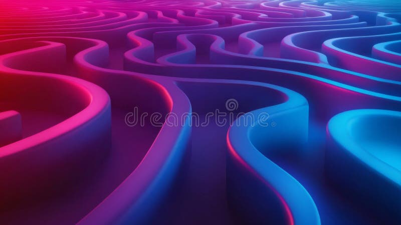 Abstract 3D Neon Maze with Wavy Lines and Glowing Edges Stock ...