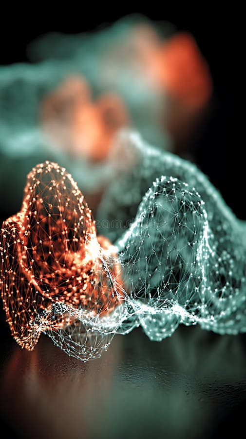 Abstract 3D Network of Interconnected Nodes and Lines Forms Wave-like Structures. Stock ...