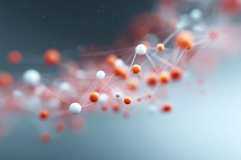 Abstract 3D Network of Orange White Spheres Connected by Lines ...