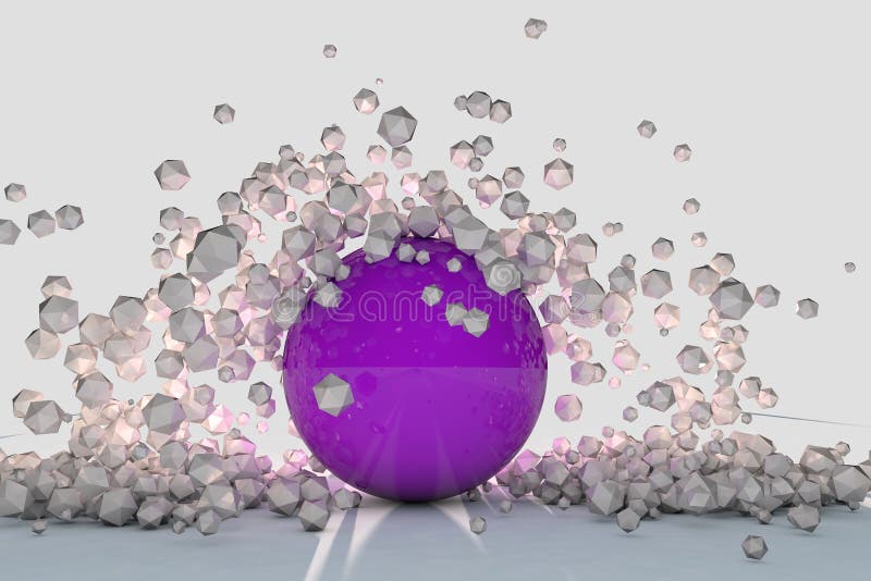 Abstract 3d Objects Explode Around Purple Sphere Backlit Stock ...