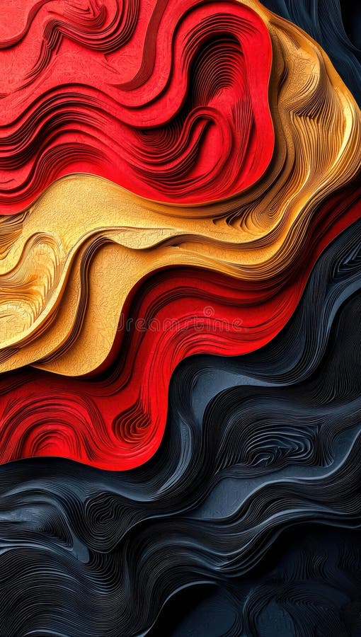 Abstract 3D Paper Art with Black and Red Hues Featuring Textured Layers ...