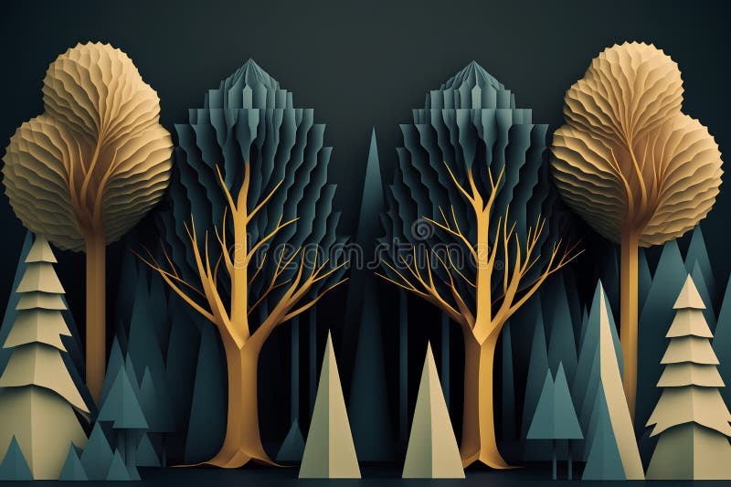 Abstract 3d Paper Cut Style Landscape with Forest. Vector Illustration ...