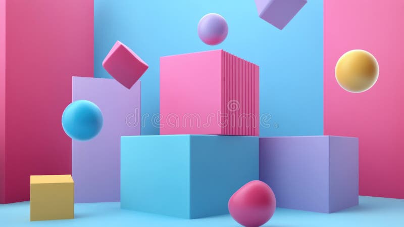 Abstract 3D Pastel Composition: Floating Shapes and Geometric Forms ...