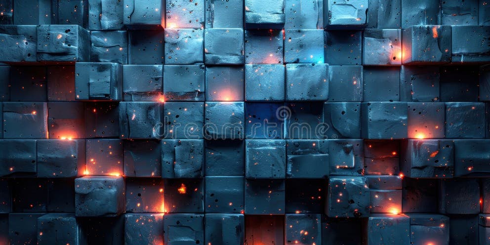 Abstract 3D Pattern of Interlocking Cubes with Glowing Lights. Created ...