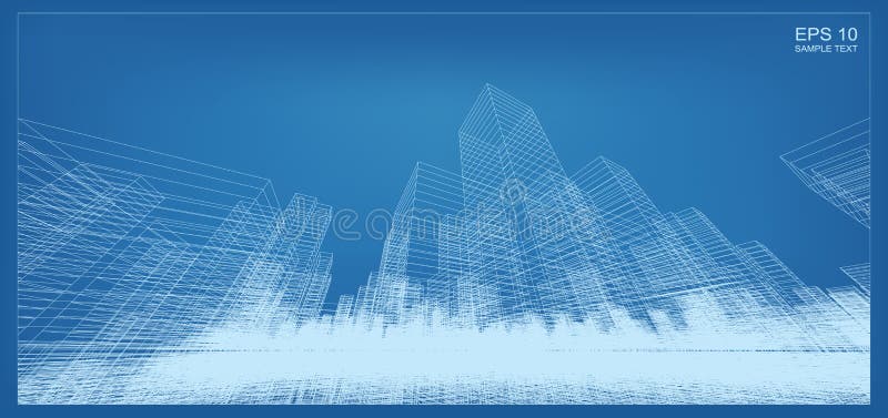 Abstract 3D Perspective Render of Building Wireframe. Architectural ...