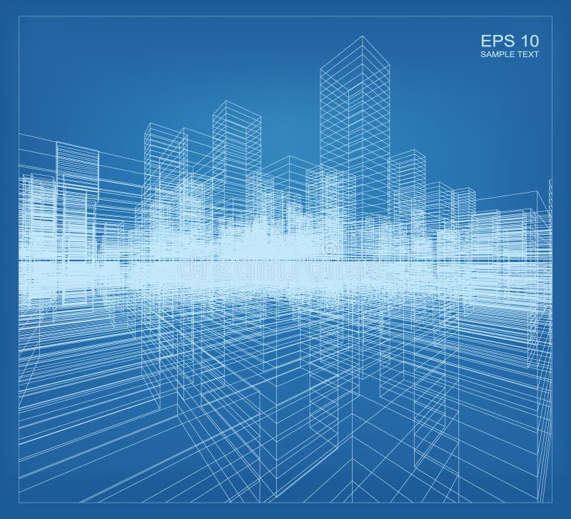 Abstract 3D Perspective Render of Building Wireframe. Architectural ...