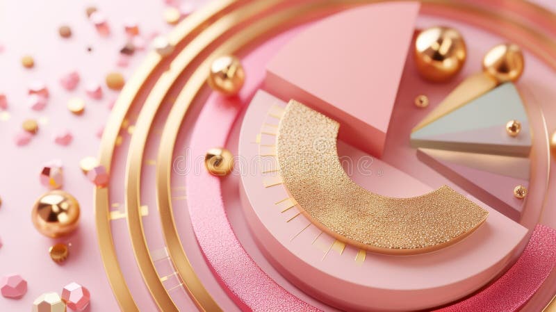 Abstract 3D Pie Chart in Gold and Pink Representing Business Analytics ...