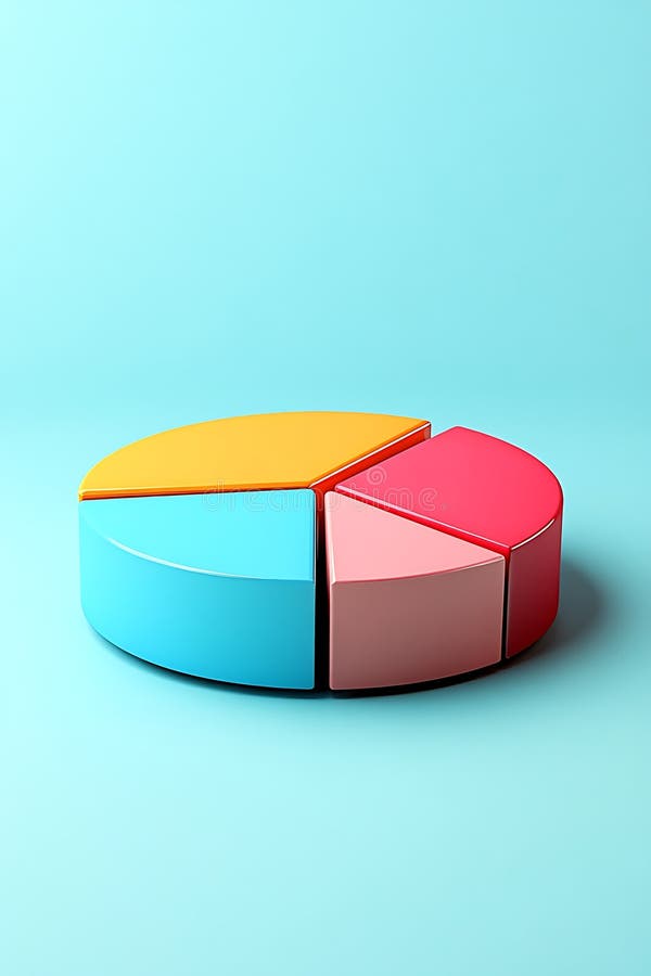 Abstract 3D Pie Chart on a Solid Light Blue Background Stock ...