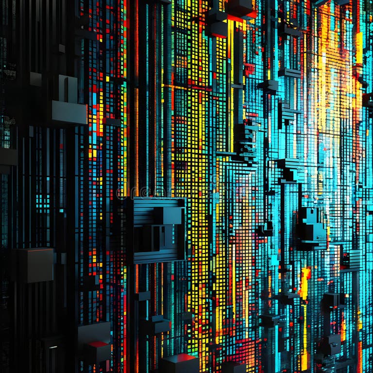 Abstract 3d Pixel Art Technology Themed Pattern Stock Illustration ...