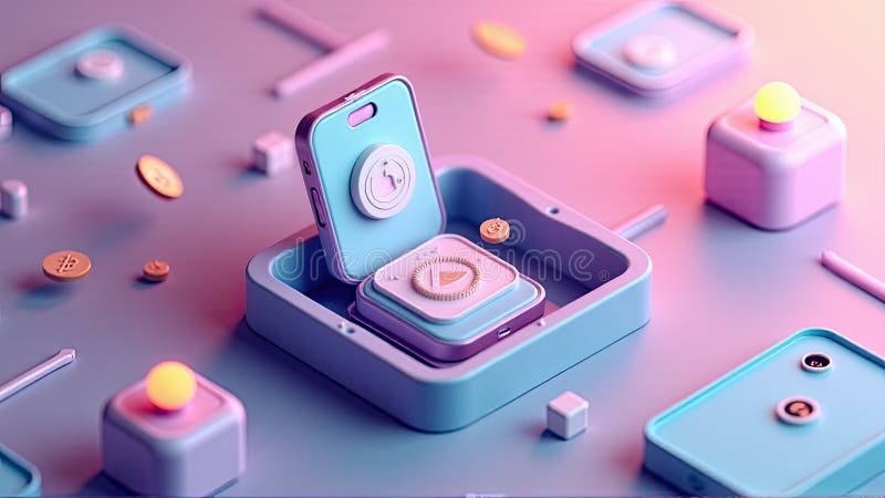 Abstract 3D Play Button with Geometric Shapes Stock Illustration ...