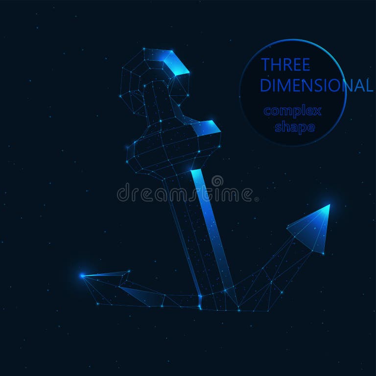 Abstract 3d Polygonal Wireframe Low Poly Anchor on Blue Night Sky with ...