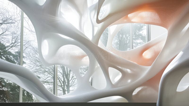 Abstract 3D Printed Sculpture: Organic Forms in Silver and Orange ...
