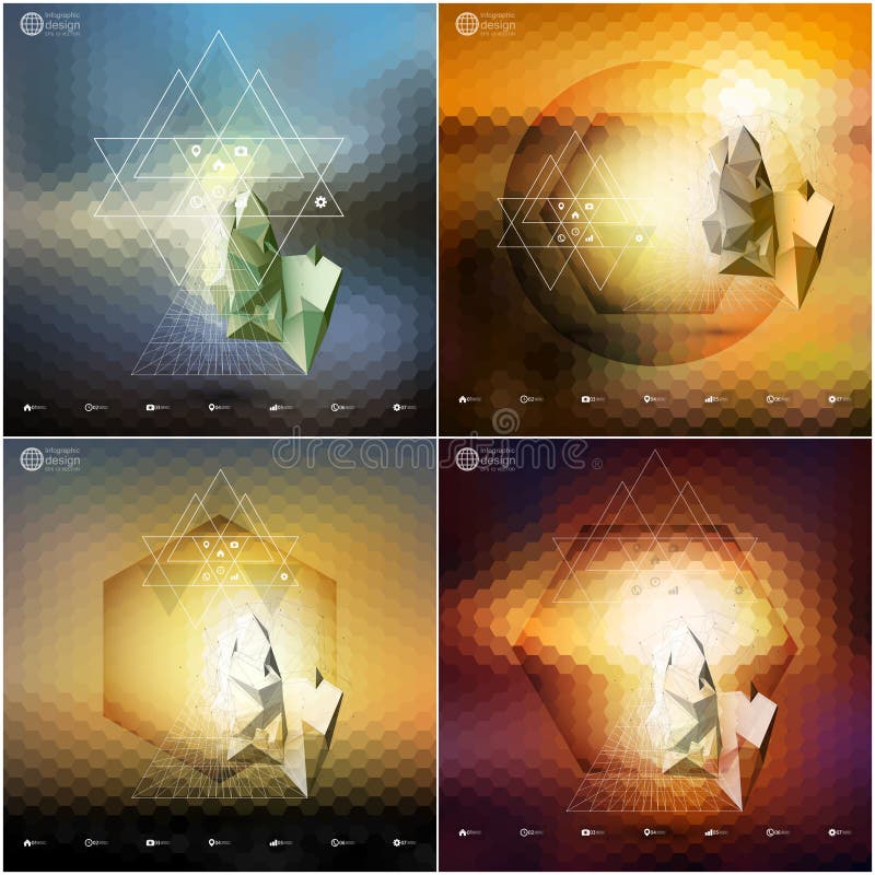 Abstract 3D Pyramids, Abstract Hexagonal Patterns Stock Vector ...